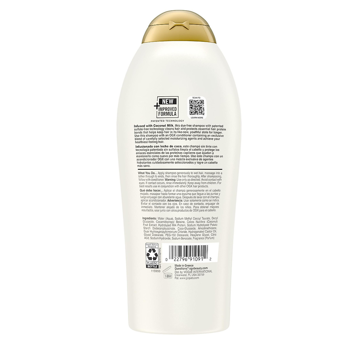 OGX Nourishing + Coconut Milk Shampoo, Hydrating & Restoring Shampoo Moisturizes for Soft Hair After the First Use, Paraben-Free, Sulfate-Free Surfactants, 25.4 fl. oz
