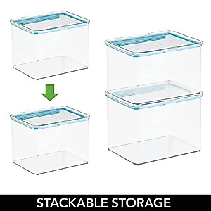 mDesign Airtight Stackable Kitchen Pantry Cabinet Food Storage Container - Attached Hinged Lid - Compact Bin for Pantry, Refrigerator, Freezer - BPA Free, Food Safe - Holds 2 Quarts - Clear