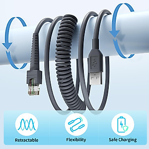 (2PCS) 9.84ft Coiled Scanner Charger Cable for Symbol/Zebra/Motorola DS9208 USB Cable CBA-U01-S07ZAR LS2208 LS4278 LS3578 DS2208 DS6878 DS9808 DS8108 DS8178 DS9308 DS9908 STB4278 LI4278 USB Cable Cord