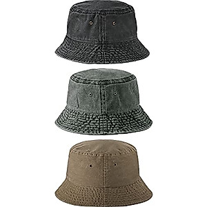 3 Pieces Denim Bucket Hat Unisex Sun Hat Wide Brim Fisherman Cap for Men Women Teens Outdoor (Black, Light Green, Beige)