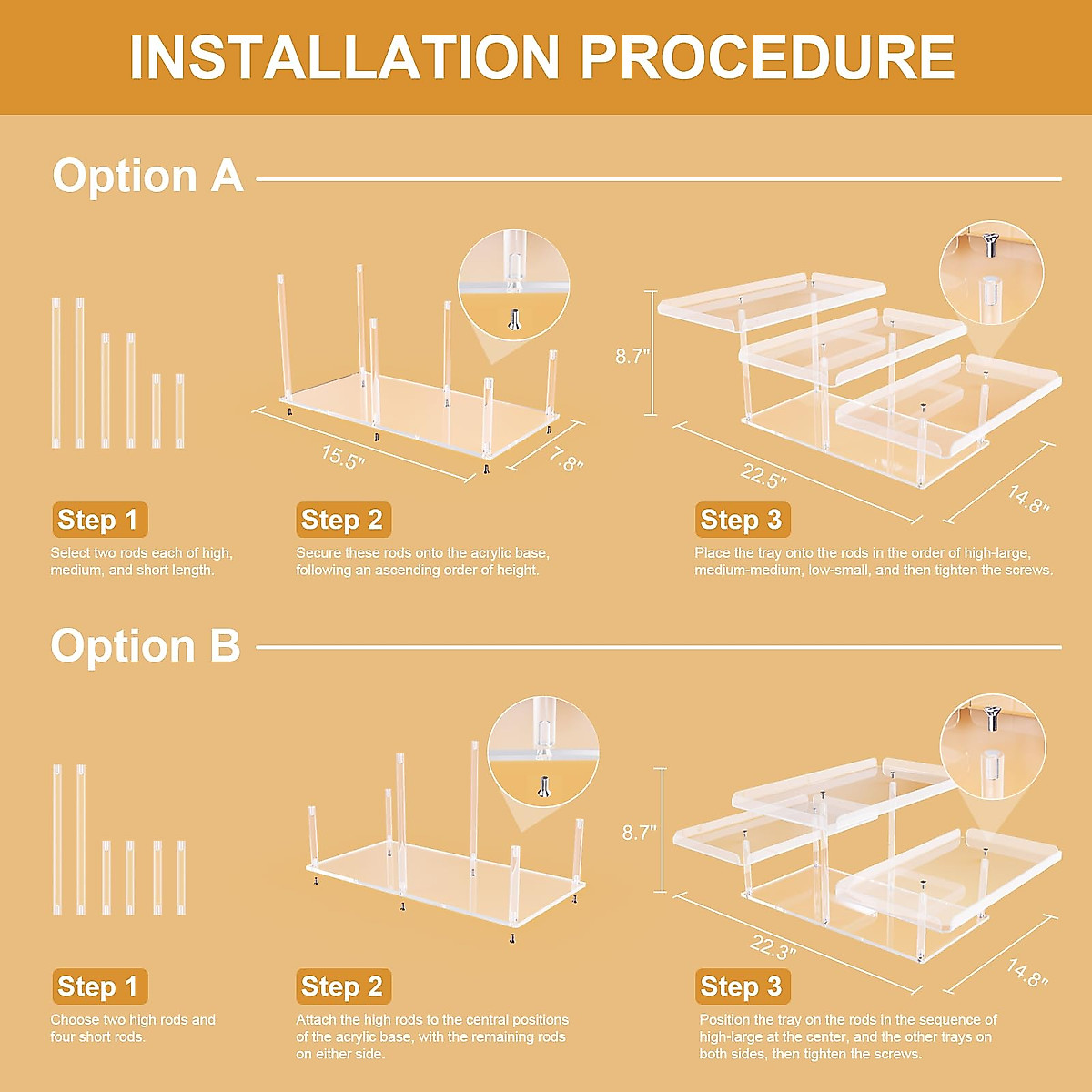 Upgraded! Bakzon Dessert Table Display Set, Acrylic Cupcake Buffet Dessert Risers Stands, Tier Serving Trays Holder for Weddings Baby Shower Tea Party