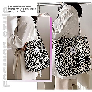 LHMTQVK Tote, Corduroy Bag Women's Shoulder Purses for Office School Shopping Travel, Zebra