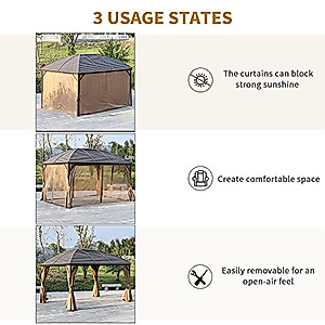 Outsunny 10' x 13' Hardtop Gazebo Canopy with Galvanized Steel Roof, Aluminum Permanent Pavilion Outdoor Gazebo with Top Hook, Netting and Curtains for Patio, Garden, Backyard, Deck