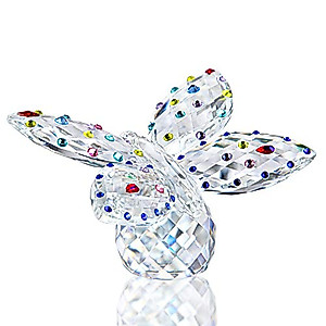 QFkris Large Crystal Butterfly 4'' Width Glass Figurines Collectibles with Crystal Ball Base Cut Glass Ornament Statue Animal Collectible