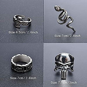 BUUFAN 12PCS Vintage Adjustable Punk Rings Set Silver Black Dragon Snake Claw Alloy Gothic Stackable Open Rings for Women Men