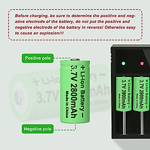 CBJJ 16340 Battery with Charger, 3.7V 16340 Rechargeable Battery 2800mAh High Capacity Batteries with 2 Bays Charger (4 Pack 16340 Batteries and Charger)