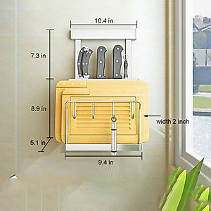 Wall Mounted Knife Block Cutting Board Chopper Holder, Hanging Knife Drying Rack Kitchen Storage Organizer, Bakeware Rack Pan Pot Cover Lid Rack, SUS 304 Stainless Steel ( Size : With drainer tray )
