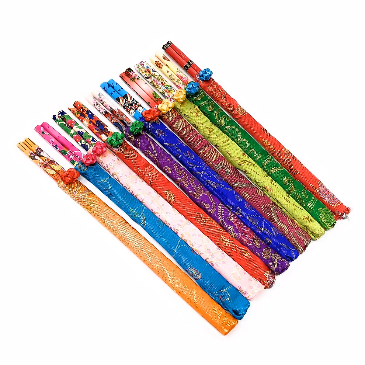 20 (10 pairs) Elegant Bamboo Chopsticks With Brocade Pouch by Asian Home [ Colors may vary ] .