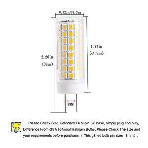 SYXKJ G8 Led Bulb, 75W Halogen Bulb Replacement,Dimmable 7W G8 Led Lamps, G8/GY8.6 Bi-pin Base Bulb, AC120V 720lm, Under Cabinet Counter Light, Kitchen Lighting and Puck Lights 4 Pack (Warm White) …