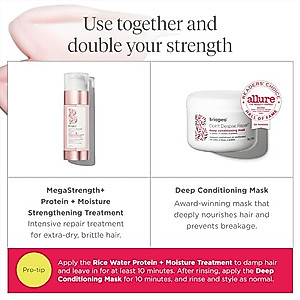 Briogeo Don't Despair, Repair! Megastrength+ Rice Water Protein Treatment, Moisture Strengthening Hair Treatment, Dry and Damaged Hair, Vegan, Cruelty-Free, 5 fl oz