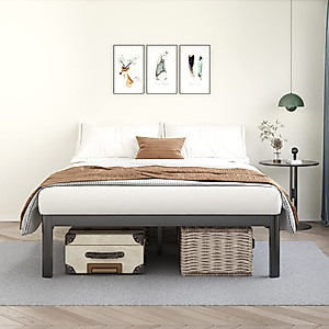 MAF Metal 18 Inch Full Size Platform Bed Frame with Anti-Collision Round Legs, Black 3500 Lbs Heavy Duty Bed Frame with Wood Slats, No Box Spring Needed, Easy Assembly