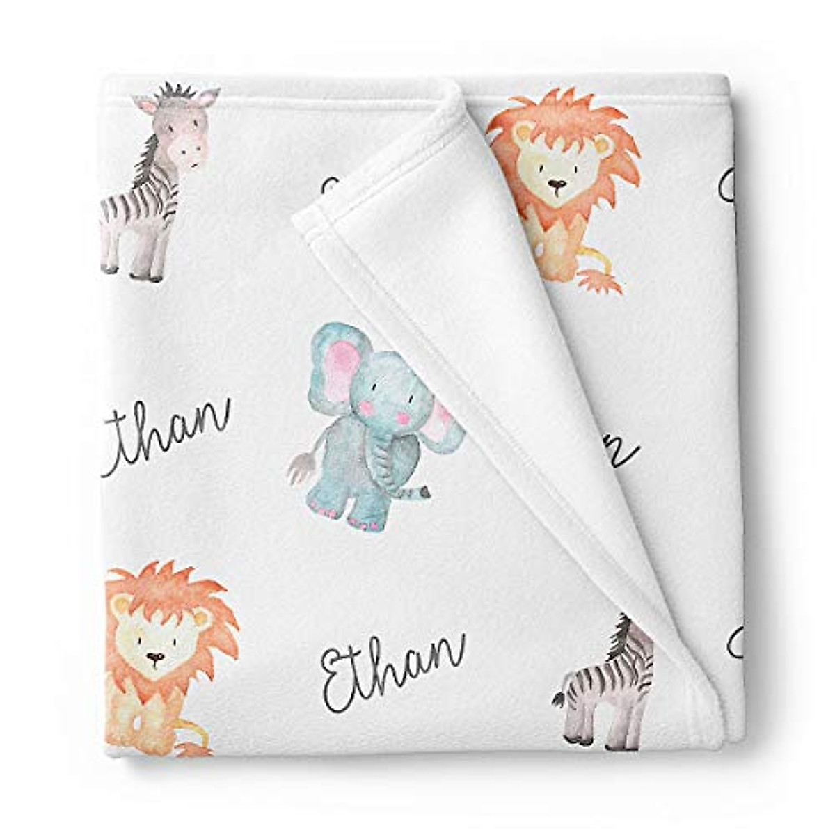 Lovable Gift Co Safari Animals Personalized Baby Blanket, Safari Nursery, Custom Name Blanket