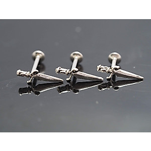 Sterling Silver Dagger - 16g Surgical stainless steel Labret Barbell, Push Pin Post , Flat Back ,Cartilage earring, Piercing Jewelry (6 Millimeters)