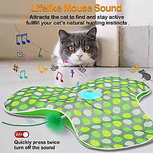 umosis Interactive Cat Toys Rechargeable,Moving Concealed Feathers,Real Mouse Squeaky,Touch Activated Cat Kitten Toy Cat Exercise Toys for Indoor Bored Adult Cats