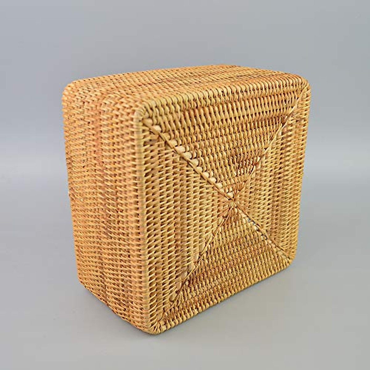 Handweaved Rattan 4 Compartments Cooking Utensil Holder Storage Box Cosmetics Organizer Silverware Caddy Handmade Flatware Caddy and Bottle Serving Basket (180mm 4-Compartment Box)