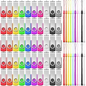 50 Pack 2GB Flash Drives Bulk USB 2.0 USB Gig Stick USB Flash Memory Storage Device with Lanyard Set Swivel Thumb Gig Stick for Data Storage Backup Transport Migration, Mixed 10 Color