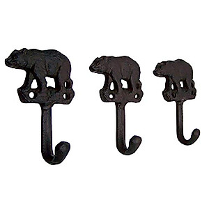 Metal Black Bear Wall Hooks Rustic Home Decor for Hanging Towels, Coats, Hats, Set of 3, 4 Inch