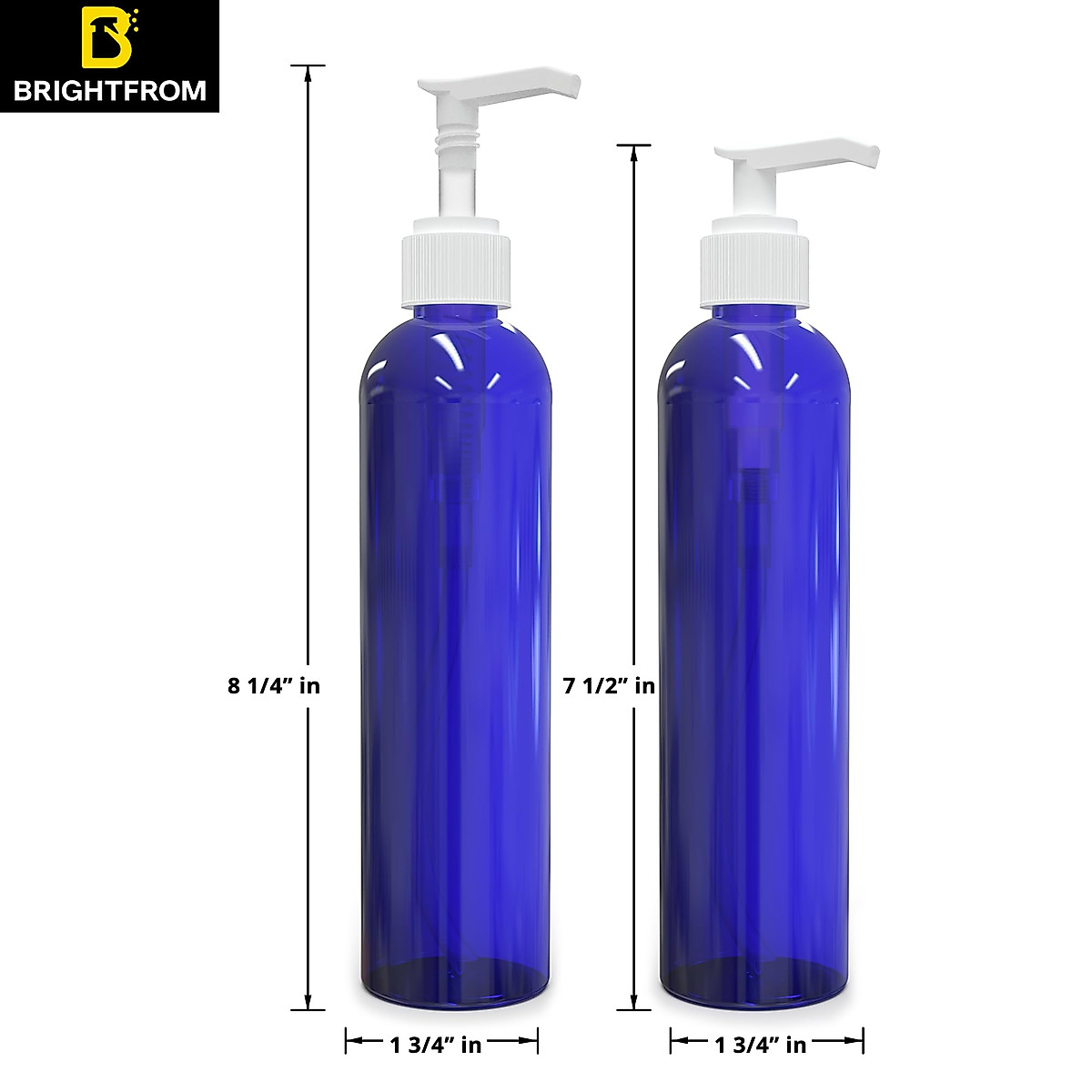 BRIGHTFROM Empty Lotion Pump Bottles, 8 Oz BPA-Free Refillable Plastic Containers, PETE1 Cobalt-Blue, Great for - Soap, Shampoo, Lotions, Liquid Body Soap, Creams and Massage Oil's (Pack of 3)