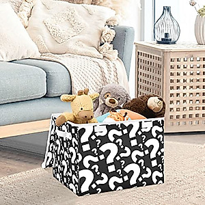 Kigai Question Mark Pattern Lidded Home Storage Bins, Foldable Storage Basket with Double Handle, Flip-Top Storage Box for Toys Clothes Documents