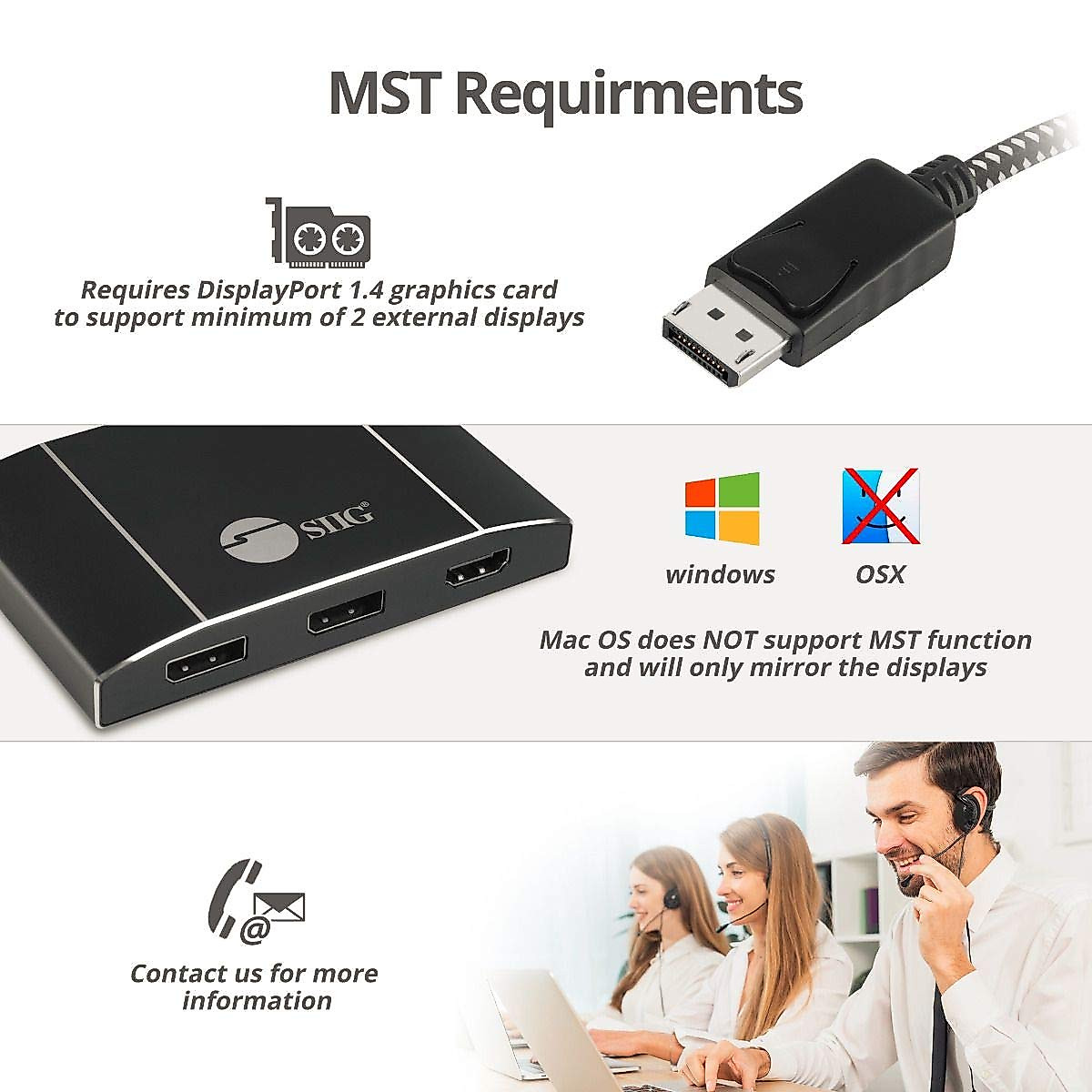 SIIG DisplayPort 1.4 Multiport MST Hub Video Splitter 4K60Hz - DisplayPort Splitter 2X DP, 1x HDMI, DP Multiple Monitor Adapter Not for MacOS(CE-DP0N11-S1)
