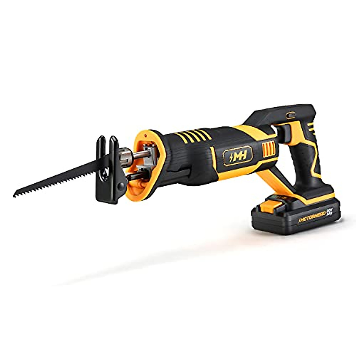 MOTORHEAD 20V ULTRA Cordless Reciprocating Saw, Lithium-Ion, Tool-Free Blade Change & Guard, 1” Stroke, 0-3000 SPM, Variable Speed Trigger, 2Ah Battery, Quick Charger, Bag, 2 Blades, USA-Based