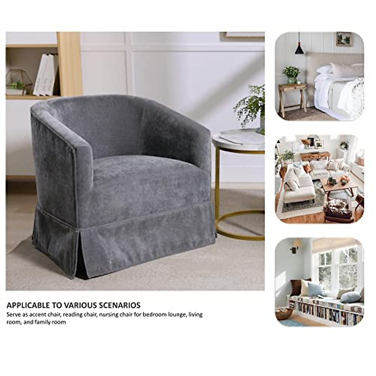 Locus Bono Swivel Accent Chair Set of 2, Upholstered Swivel Chairs for Living Room, Bedroom, Lounge, Nursery, Fabric Swivel Barrel Chair for Small Space (Gray), SD-203