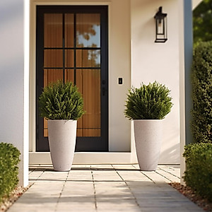 LA Jolie Muse 20 Inch Tall White Planters,Set of 2 Indoor/Outdoor Tall Planters with Shelf Insert and Trays,Modern Large Flower Pot for Front Front Door, Patio and Deck