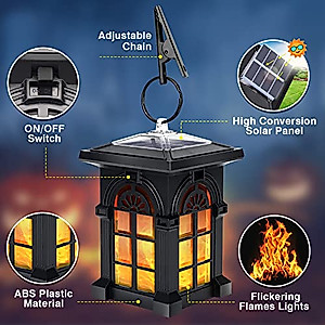 Solar Lantern, Futuriol IP65 Waterproof Solar Outdoor Lights with Flickering Flame Outdoor Lighting Halloween Decorations, Mini Solar Powered Hanging Landscape Light for Garden Yard Porch Lawn 4 Pack