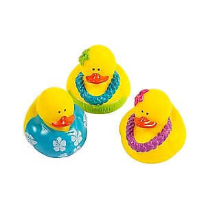 Beach Rubber Duckies - Set of 12 Fun Hawaiian Rubber Ducks for Car Decor and Tiki and Luau Party Favors