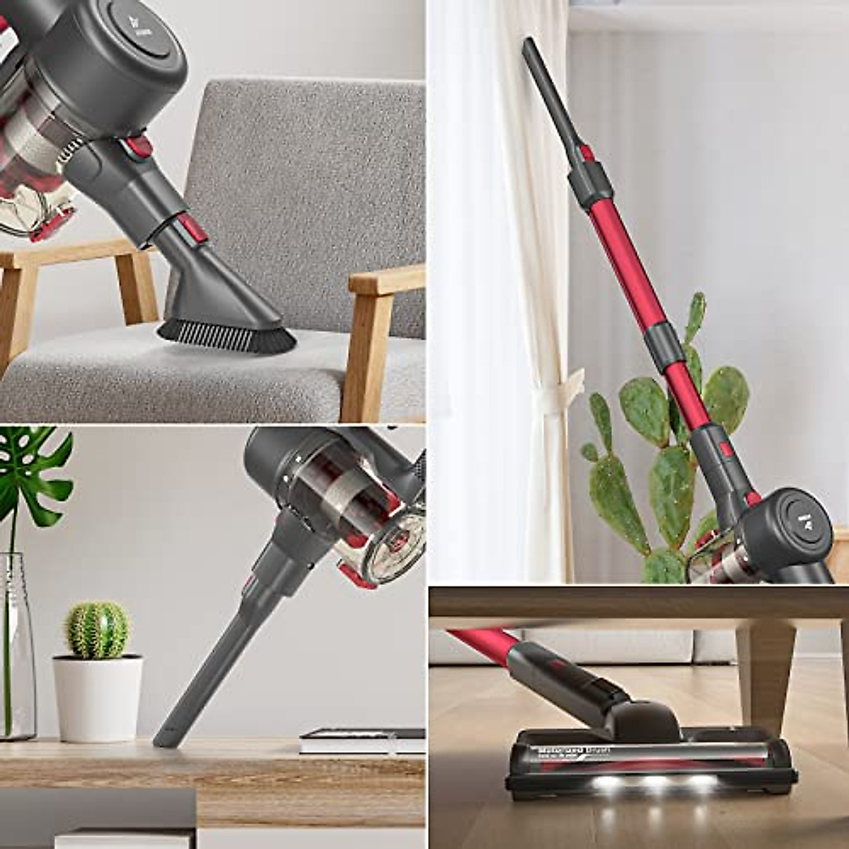 Afoddon Cordless Vacuum Cleaner, 250W 25000PA Powerful Stick Vacuum Cleaner with 2200mAh Battery 35Mins Runtime 6 in 1 Lightweight Vacuum Cleaner for Hardwood Carpet Pet Hair Car Cleaning