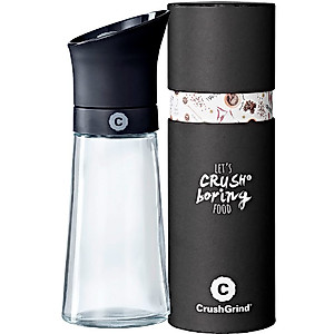 CrushGrind Kala Salt, Pepper, Herb or Spice Grinder - Fully adjustable - Glass (6.69 inches / Black Plastic)
