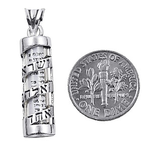 AJDesign Mezuzah Pendant Charm Spiral Shema Yisrael and Scroll in 925 Sterling Silver