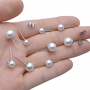 Aylifu 90pcs Faux Pearl Hypoallergenic Earring Posts Stud Earrings with Loop Metal Post Earring Studs and 90pcs Silver Butterfly Earring Backs for DIY Earring Jewelry Making