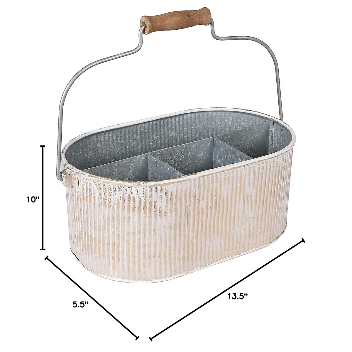 Galvanized Metal Caddy with 4 Compartments, Kitchen Utensil Holder, Metal Caddy, Picnic Caddy, Rustic Farmhouse Galvanized, Multipurpose Storage Bin, Metal Garden Planters- Hammered - Antique Grey