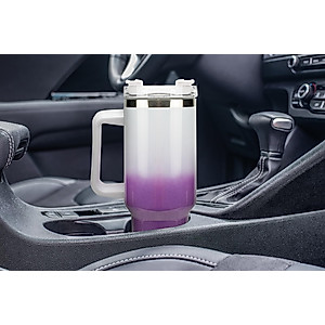 Elanze Designs It's Fine I'm Fine Everything's Fine 40 oz. Stainless Steel, Large Water Bottle Coffee Mug, Spill & Leak Resistant, Thermal Travel Tumbler with Handle, Lid & Straw, White/Purple
