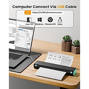 Phomemo M08F Portable Printers Wireless for Travel with Case, Bluetooth Thermal Printer Compatible with iOS, Android, Laptop, Inkless Mobile Printer for Travel