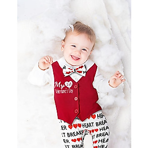 Dearnow My First Valentines Day Baby Boy Outfit Baby Boy Clothes 6-9 Months Mommys Valentine Baby Boy One-Piece Gentlemen Romper