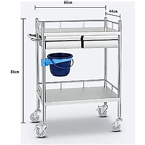 Utility Cart Lab Serving Cart, Medical Cart 2-Layer，Stainless Steel Lab Medical Car with Drawers and Dirt Bucket Mobile Trolley Serving Equipment with Drawers and Silent Omnidirectional Wheel (Size :