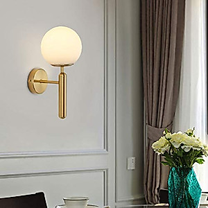 KCO Lighting Gold Modern Wall Sconce Golden Mid Century Industrial Matte Globe Glass Wall Light for Bedroom Vanity Light (Wall Lamp)