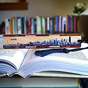 Personalized Seattle, Washington Skyline - Color Wooden Bookmark with Tassel - Made in USA