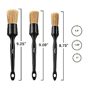 PROPER DETAILING CO. Car Detailing Brush Set, 3 Pack Natural Boars Hair Detailing Brushes, Clean Interior or Exterior, Wheels, Tires, Engine Bay, Leather Seats, Car Detailing Kit, Detailing Brush