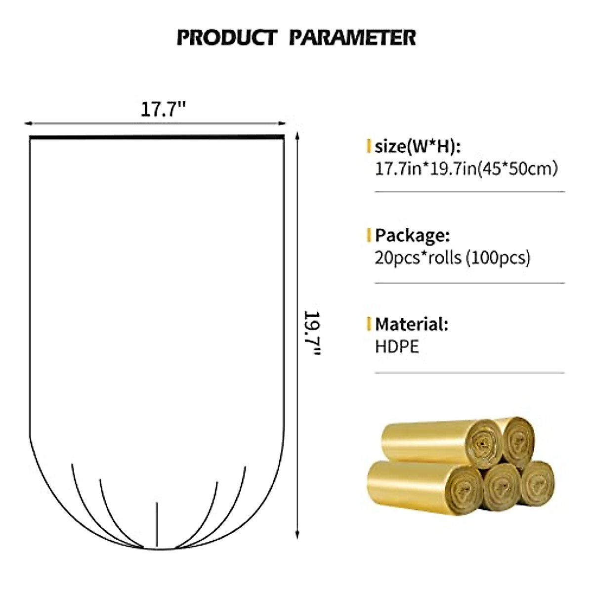 4 Gallon/100pcs Small Garbage Bags,Strong Trash Bags,Small Trash Bags for Office Home Bedroom,Trash can Liner（Golden 100）