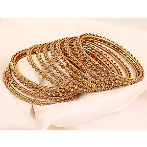 Touchstone "Golden Bangle Collection Yellow Rhinestone Traditional Single Line Stunning Indian Bollywood Designer Jewelry Metal Bangle Bracelets In Antique Gold Tone For Women. Set Of 12