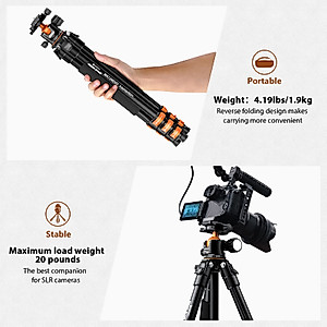 GEEKOTO Tripod, Camera Tripod for DSLR, Compact Aluminum Tripod with 360° Ball Head, 62 Inch Professional Tripod with 1/4 Inch Quick Release Plate, for Video Conferencing, Travel and Work