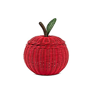 G6 COLLECTION Apple Rattan Storage Basket with Lid Decorative Bin Home Decor Hand Woven Shelf Organizer Cute Handmade Handcrafted Gift Art Decoration Artwork Wicker Apple (Small)