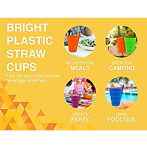 Arrow Home Products Sip A Cup with Built in Straw, 10oz, 4pk - BPA-free Straw Cups for Kids Great for Everyday Use - Made in the USA, Stackable Kids Straw Cups - Purple, Blue, Green, Orange