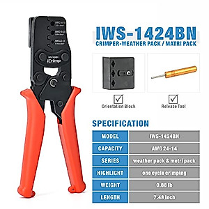 iCrimp Weather Pack Crimp Tool for AWG 24-14 Crimping Delphi APTIV Weather Pack Terminals or Metri-Pack Connectors- Crimp Terminals and Seal In ONE Cycle with Locator & Removal Extraction Tool