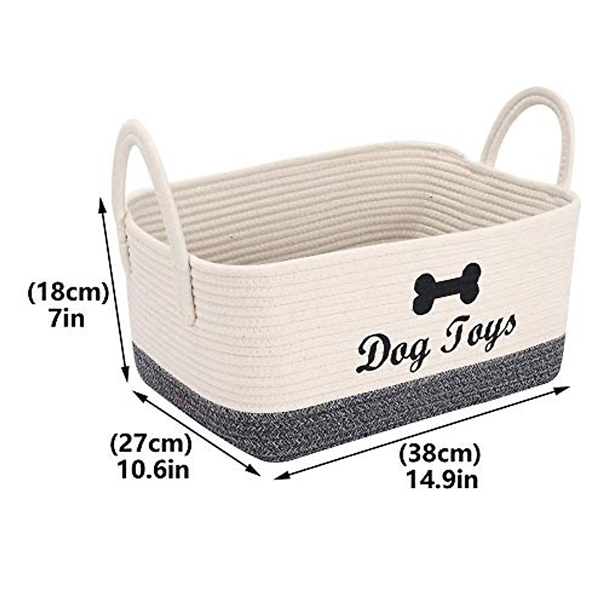 Brabtod Cotton Rope Basket | Cotton Dog Toy Basket Storage,Storage bin with Long Handle for Toys Blanket in Living Room, Baby Nursery-Beige/Dark Mixgray