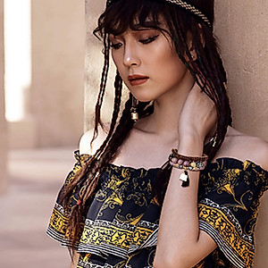 YADOCA 8 Pcs Bohemian Wood Beaded Bracelets Set for Women Boho Multilayer Tassel Strand Elephant Charm Bracelets Stretch