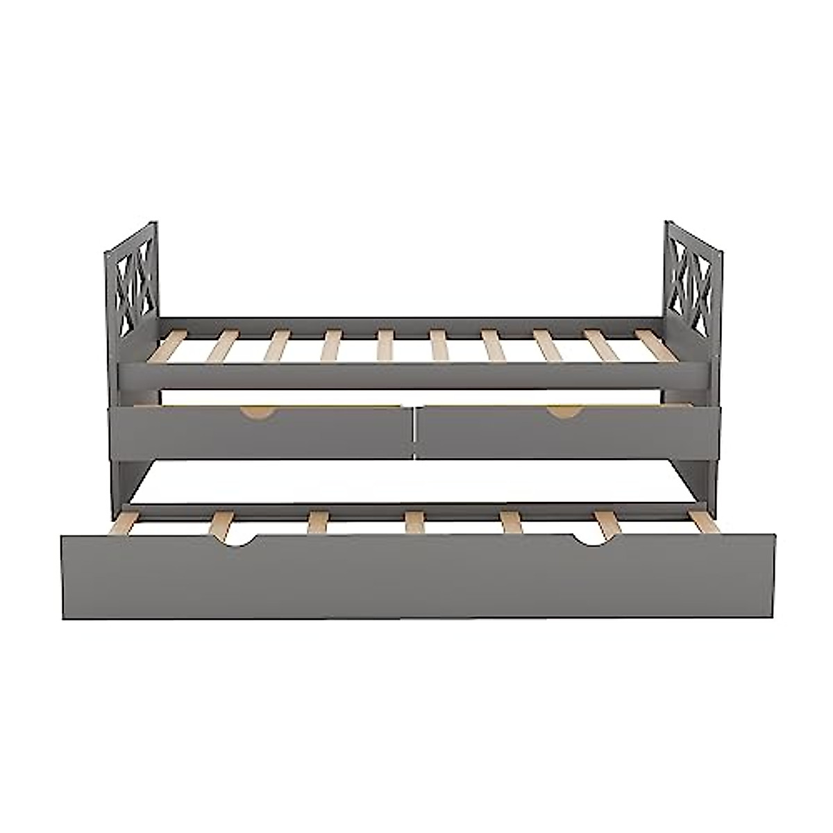 RORIGAT Twin Size Daybed with Trundle and Drawers,Multi-Functional Solid Pinewood Bedframe for Boys/Girls/Adult,No Box Spring Needed,Gray